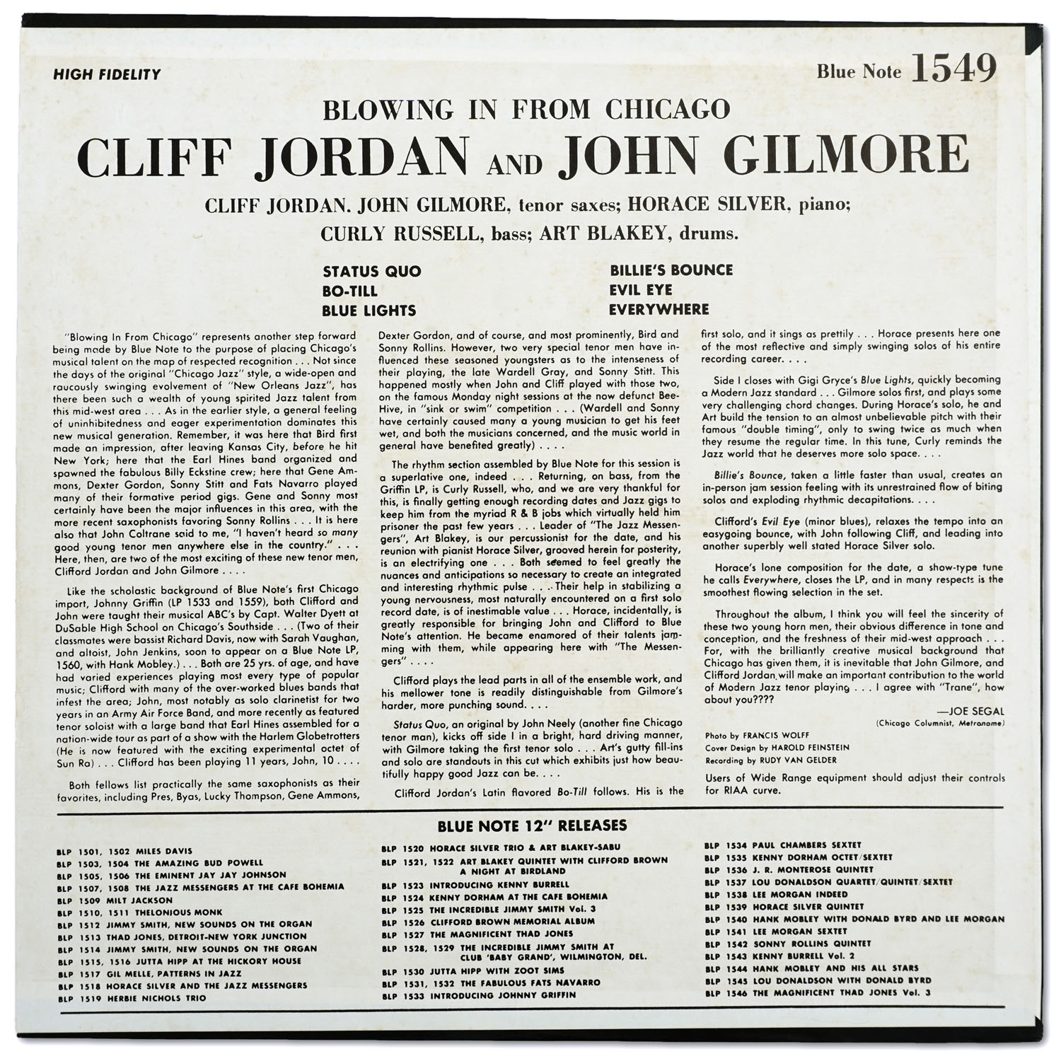 Cliff Jordan & John Gilmore, Blowing in from Chicago (Blue Note 1549 ...